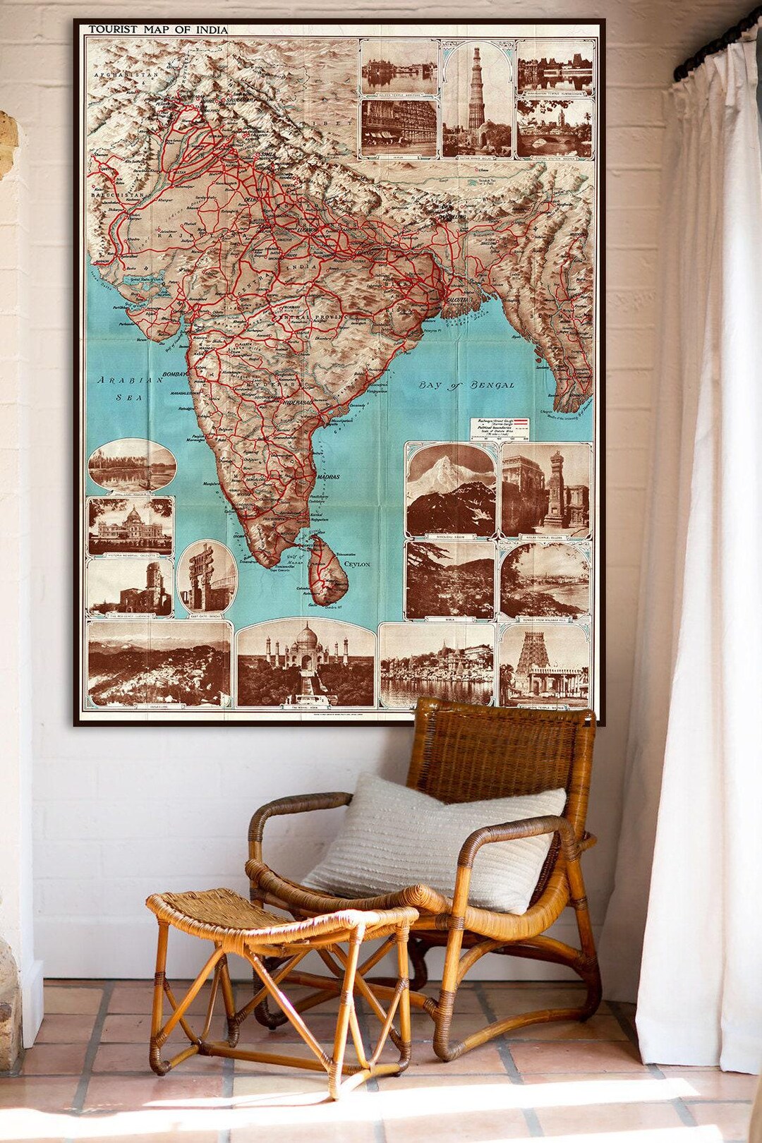 Vintage India Tourist Map Poster: Monuments & Attractions Art - Etsy ...