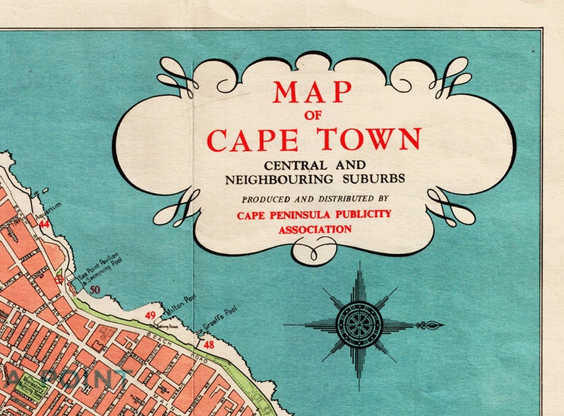 Cape Town Map Vintage Cape Town Travel Poster Cape Town - Etsy