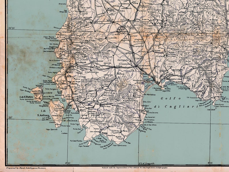 Vintage Map of Sardinia Old Sardinia Wall Art Large Sardinia - Etsy
