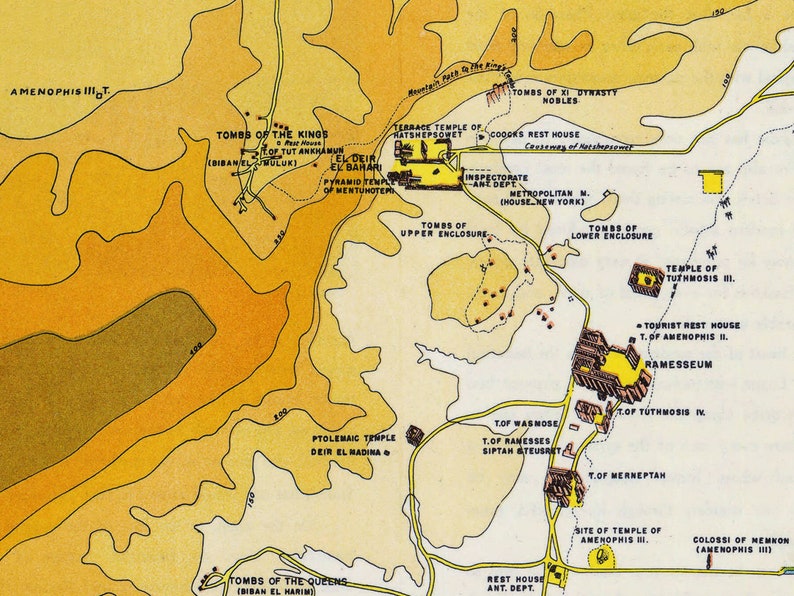 Vintage map of Luxor Egypt Luxor temples hotels rest houses | Etsy
