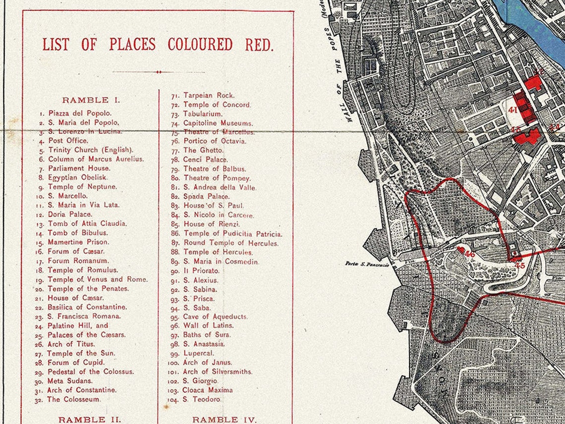 Vintage Map of Rome Showing Ancient Monuments Rome Wall Map | Etsy