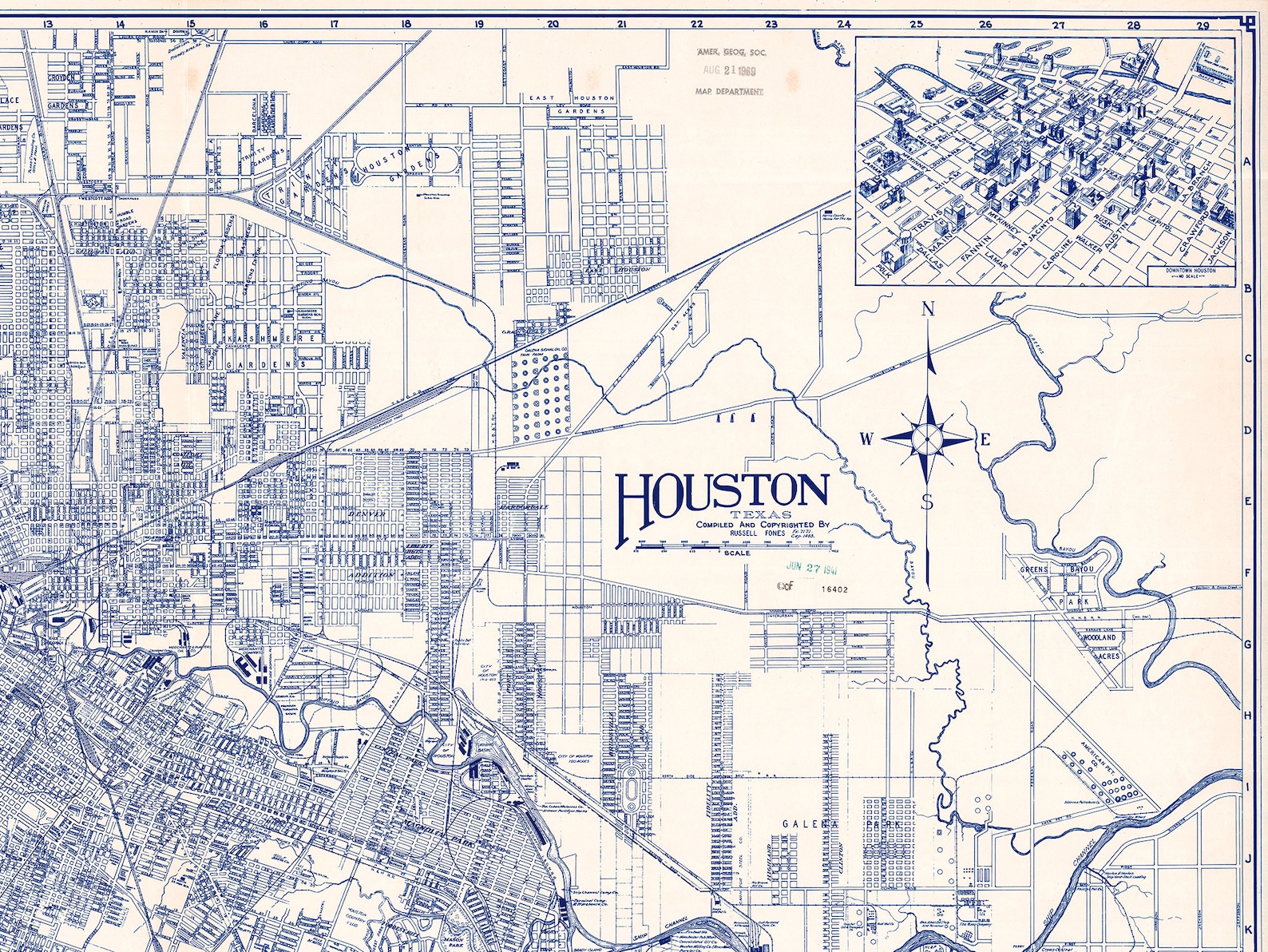 Vintage map of Houston old Houston map Houston map | Etsy