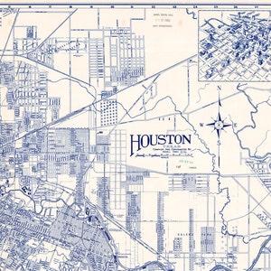 Vintage Map of Houston, Downtown Houston With Selected Buildings Shown ...