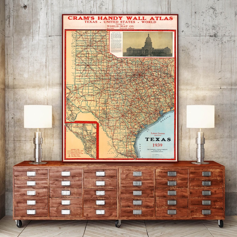 Vintage Texas wall map old Texas map Texas poster map Texas | Etsy