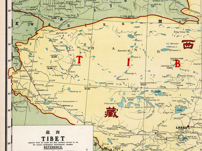 Vintage Map of Tibet Old Tibet Map Tibet Geography Tibet - Etsy Finland