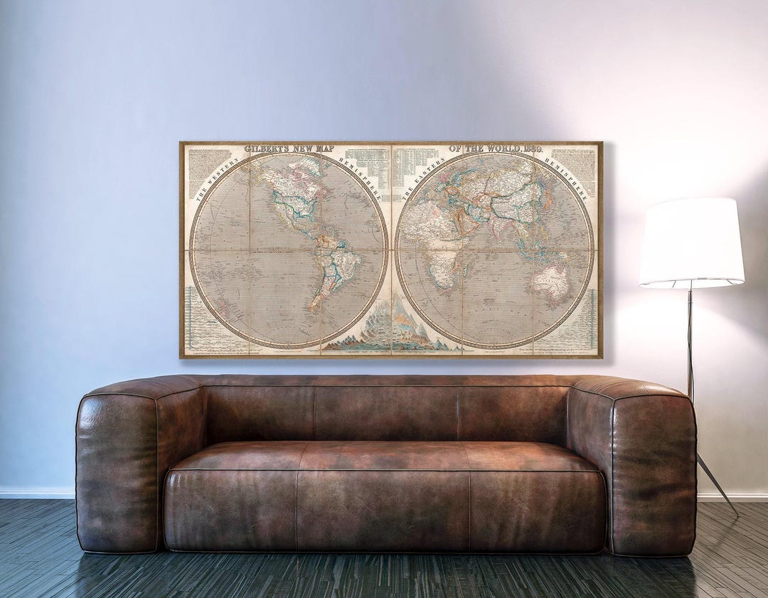 Antique 1839 Gilbert's New Map of the World - Vintage Wall Art Print ...