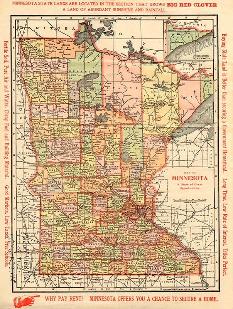 Vintage Map of Minnesota Old Minnesota Map Print Minnesota | Etsy
