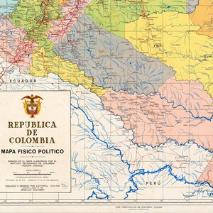 Colombia Wall Map, Vintage Map of Colombia, Old Colombia Map, Colombia ...