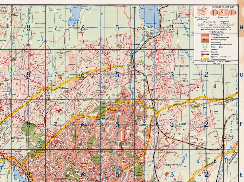 Vintage Oslo Map Old Map of Oslo Norway Oslo Wall Map Oslo - Etsy