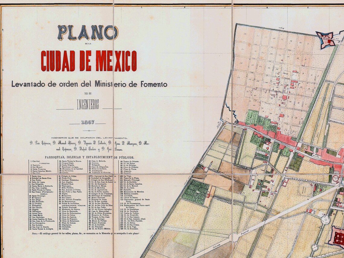 Ministerio De Fomento Map of Mexico City Mexico Plano De La - Etsy