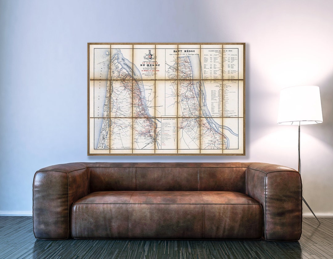 Antique French Bordeaux Wine Map, Médoc & Haut-médoc Appellations ...