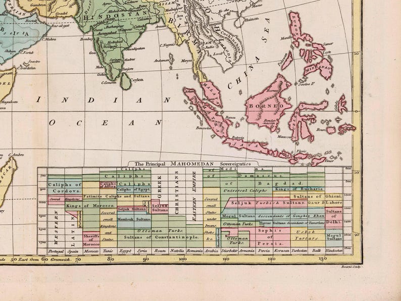 Vintage Islamic Countries Map Art Print (1817) - Etsy