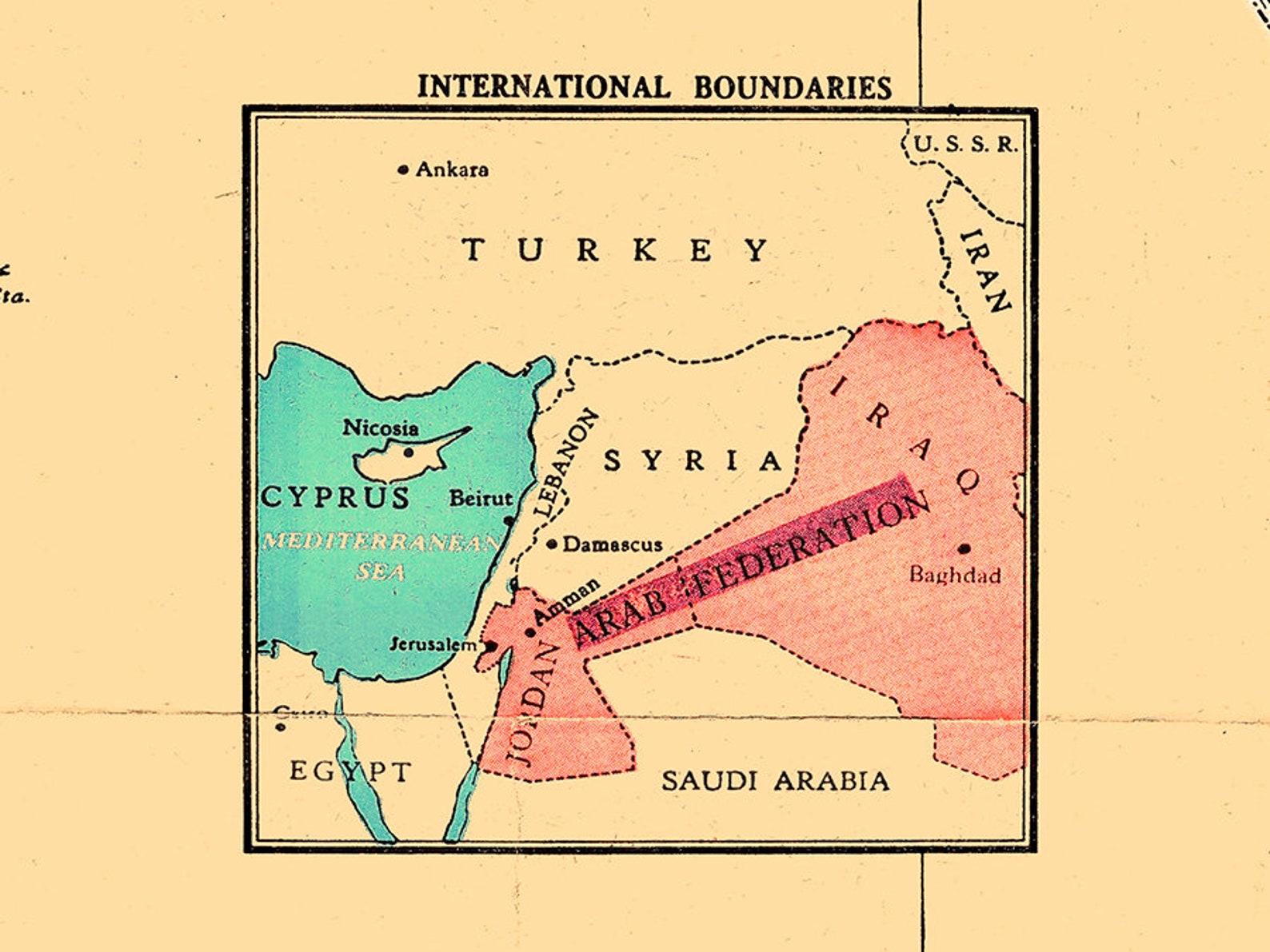 Vintage Map of Jordan Kingdom of Jordan Map Roads With | Etsy