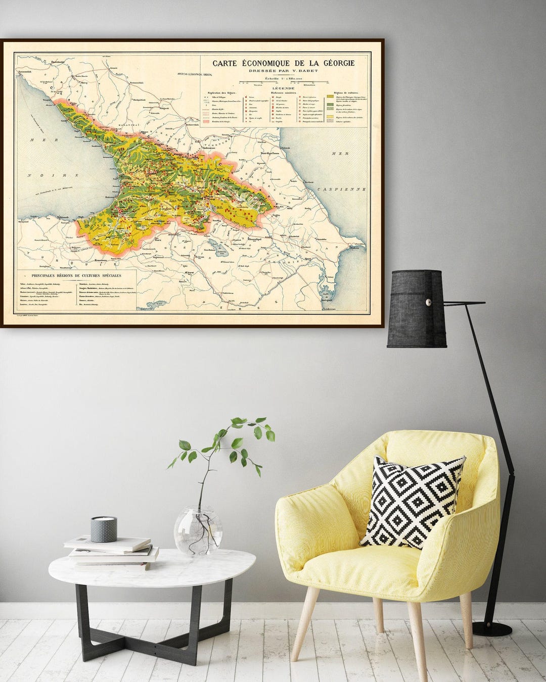 Republic of Georgia Map Print: 1918 Economic Map in French - Etsy