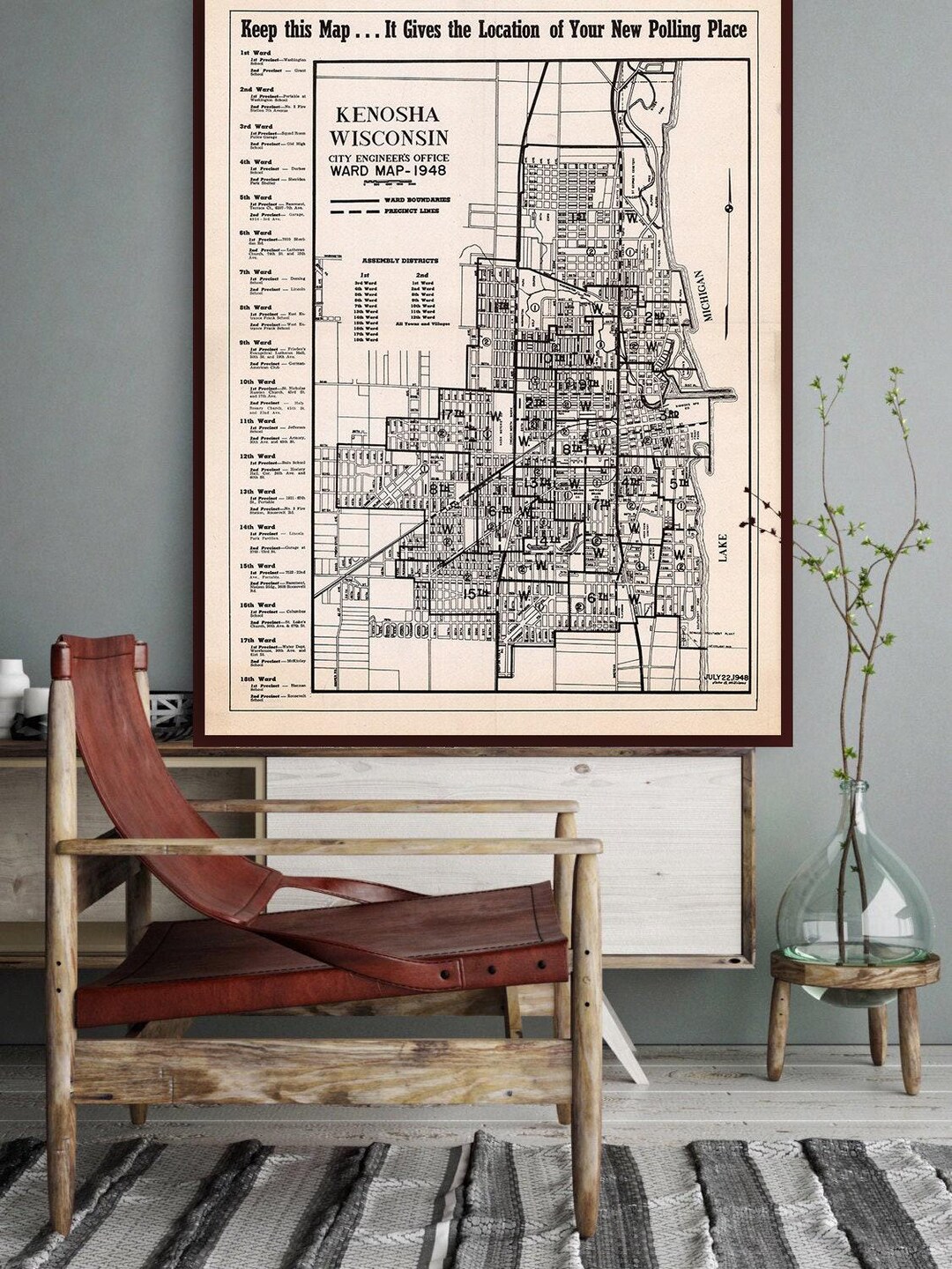 Vintage Kenosha Wisconsin Map: 1948 Ward & Precincts - Etsy