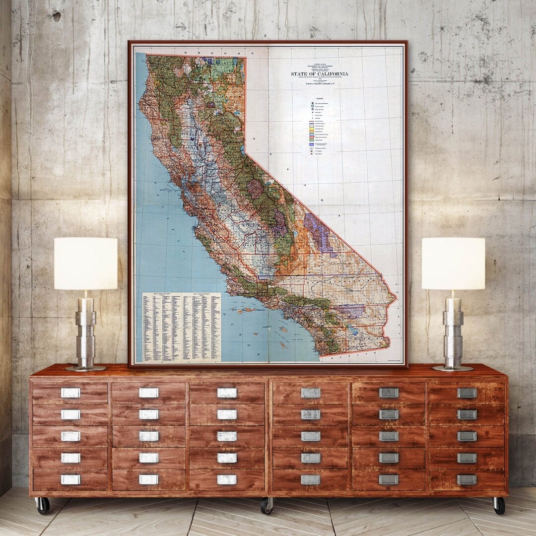 Vintage California Wall Map, Historical California Map, California ...