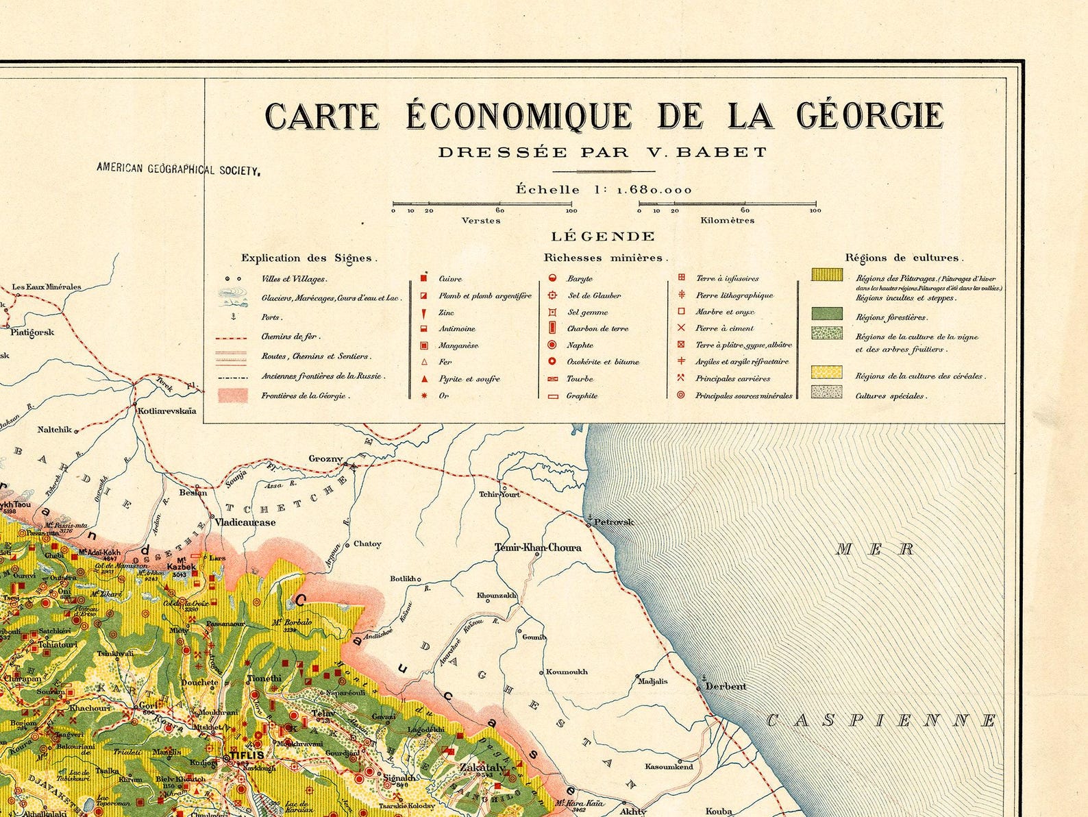 Republic of Georgia Map Print: 1918 Economic Map in French - Etsy