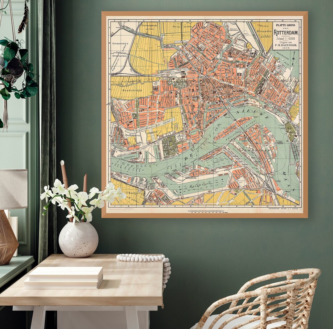 Vintage Map of Rotterdam, Old Rotterdam Print, Rotterdam Netherlands ...