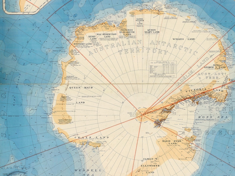 Vintage Map of Antarctica Old Antarctica Map Antarctica Wall | Etsy