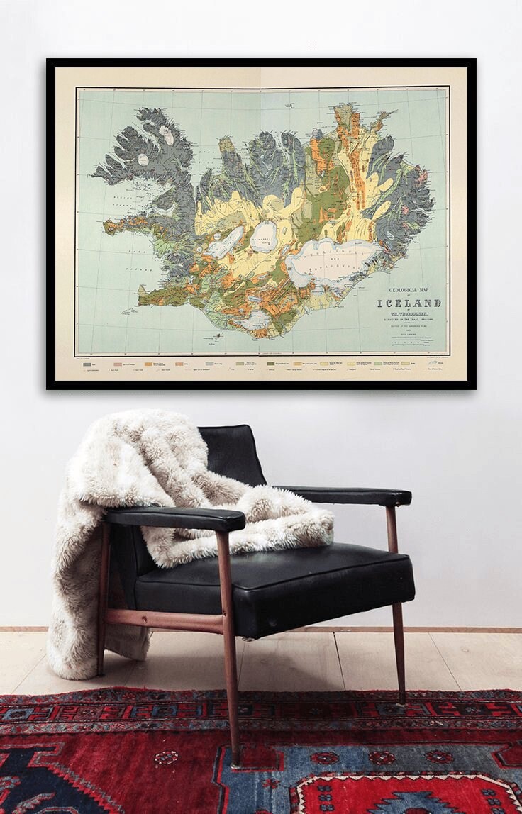 Art & Collectibles Giclée vintage map of Iceland Geological map of ...