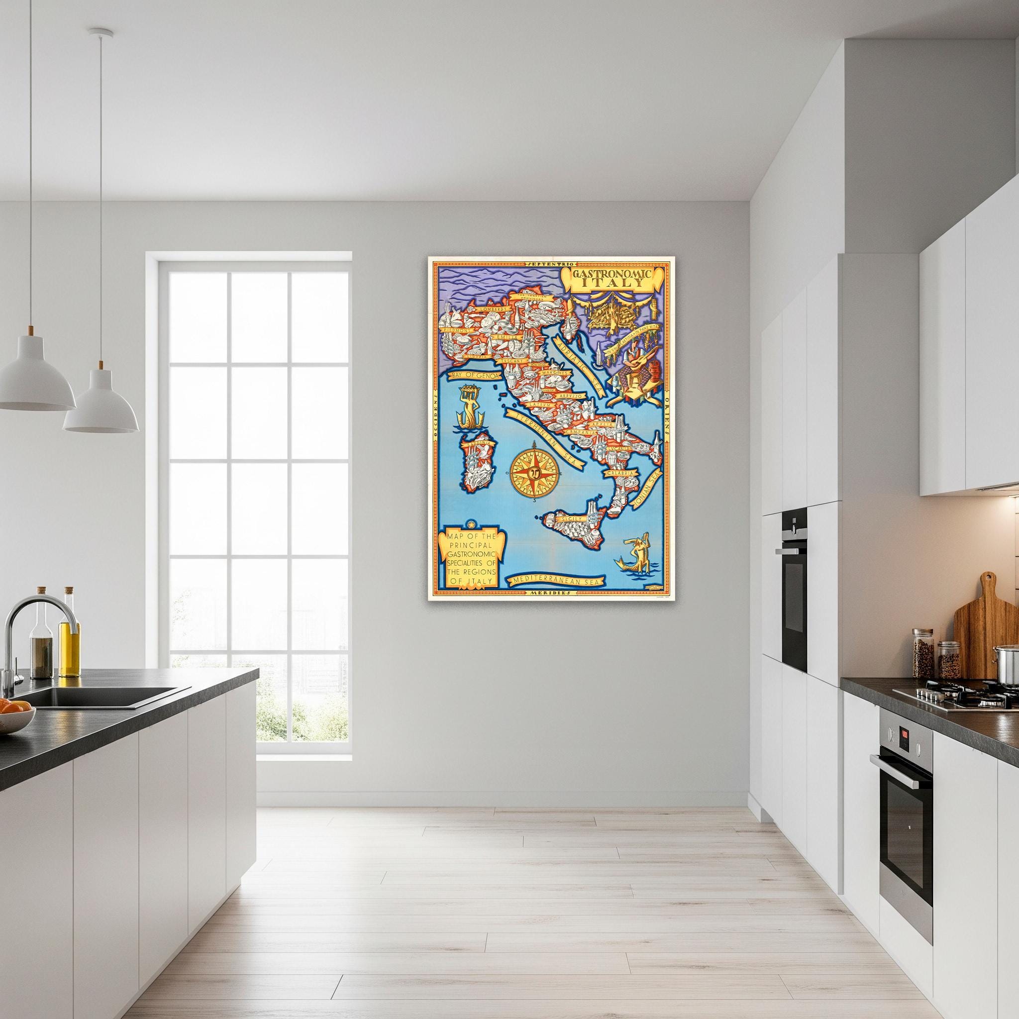 Vintage Italian Food Map Poster | Gastronomic Map of Italy Print ...