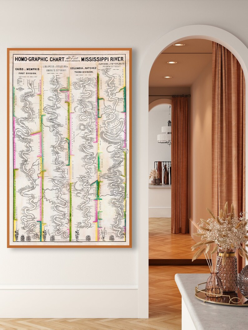 Impresión del mapa del río Misisipi: geografía de mediados del siglo ...