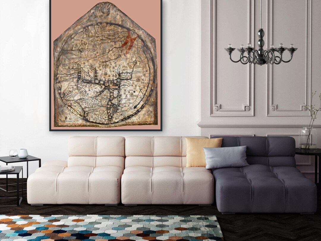 Hereford Mappa Mundi Print - Medieval World Map Reproduction, Antique ...