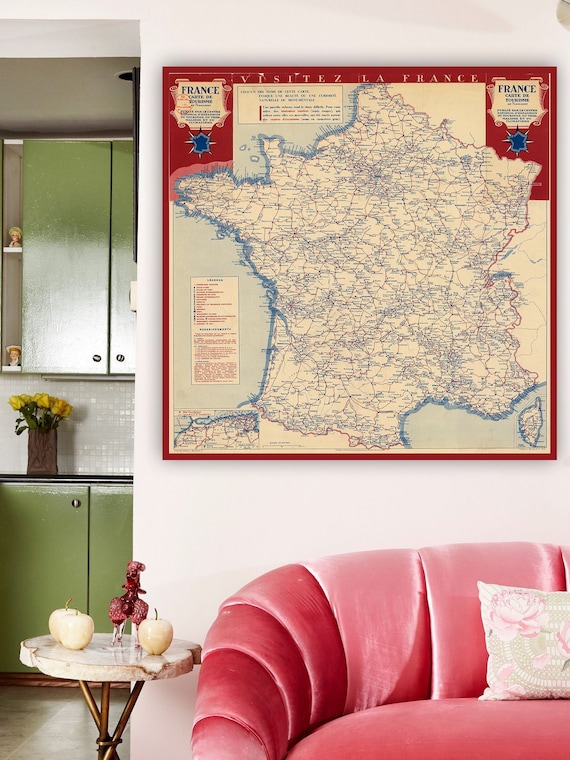 Vintage tourist map of France Tourist attractions in France | Etsy