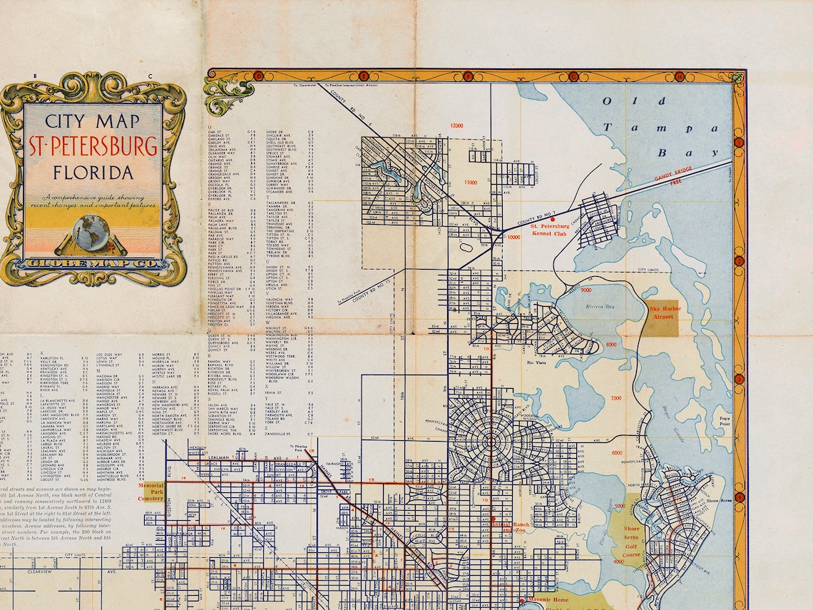 Vintage map of St. Petersburg Florida old St. Petersburg | Etsy
