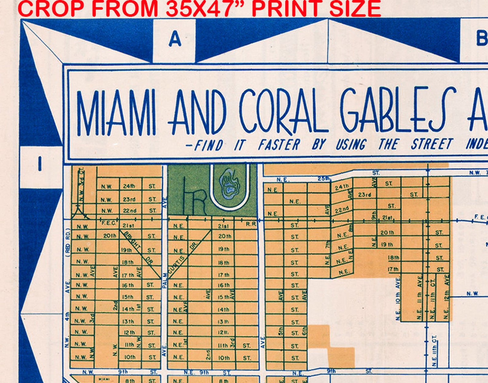 Vintage Street Map of the Miami and Coral Gables Large Miami - Etsy