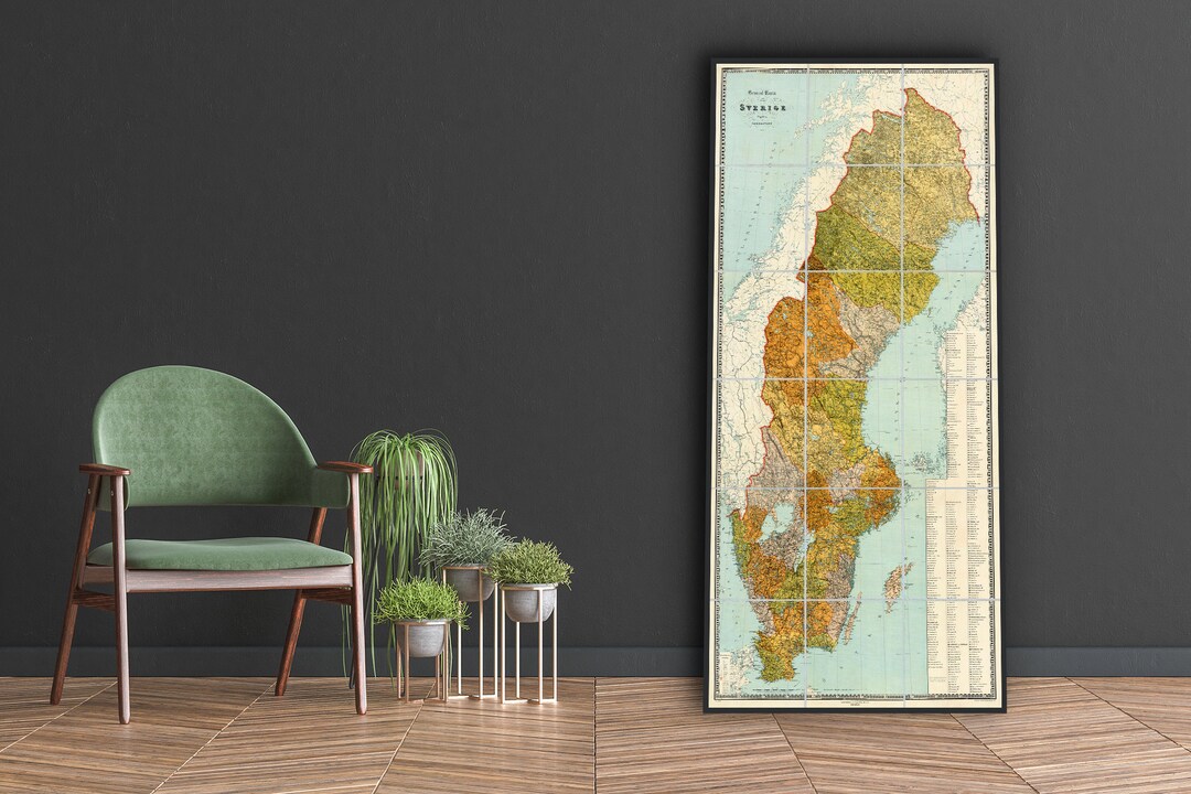 Historic Sweden Wall Map, Vintage Sweden Wall Art, Tall Sweden Print ...