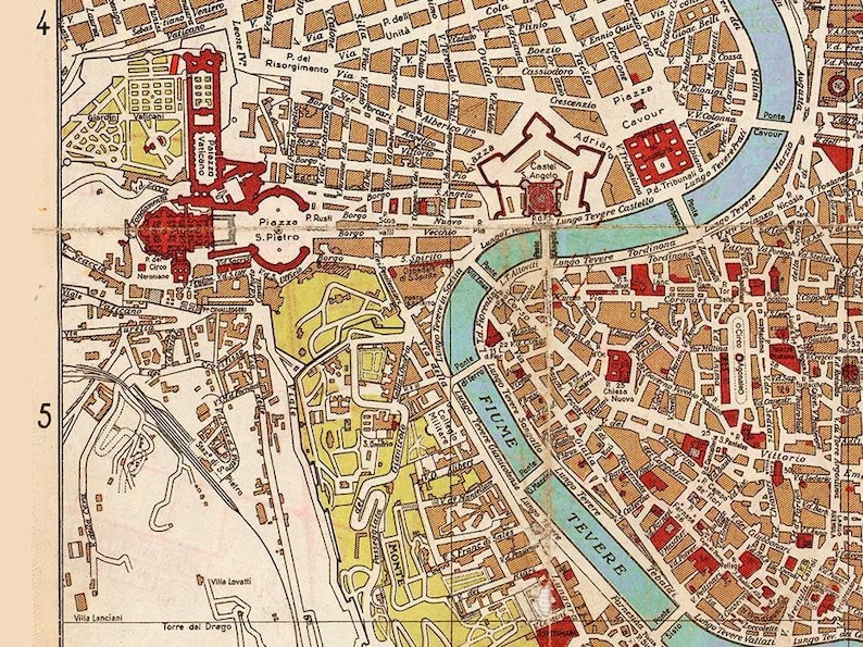 Vintage Rome Map Print: 1928 City Blueprint Wall Art - Etsy