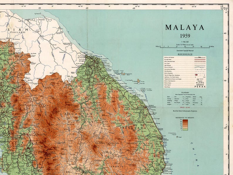 Vintage Map of Malaysia, Malay Peninsula, Western Malaysia Print. - Etsy