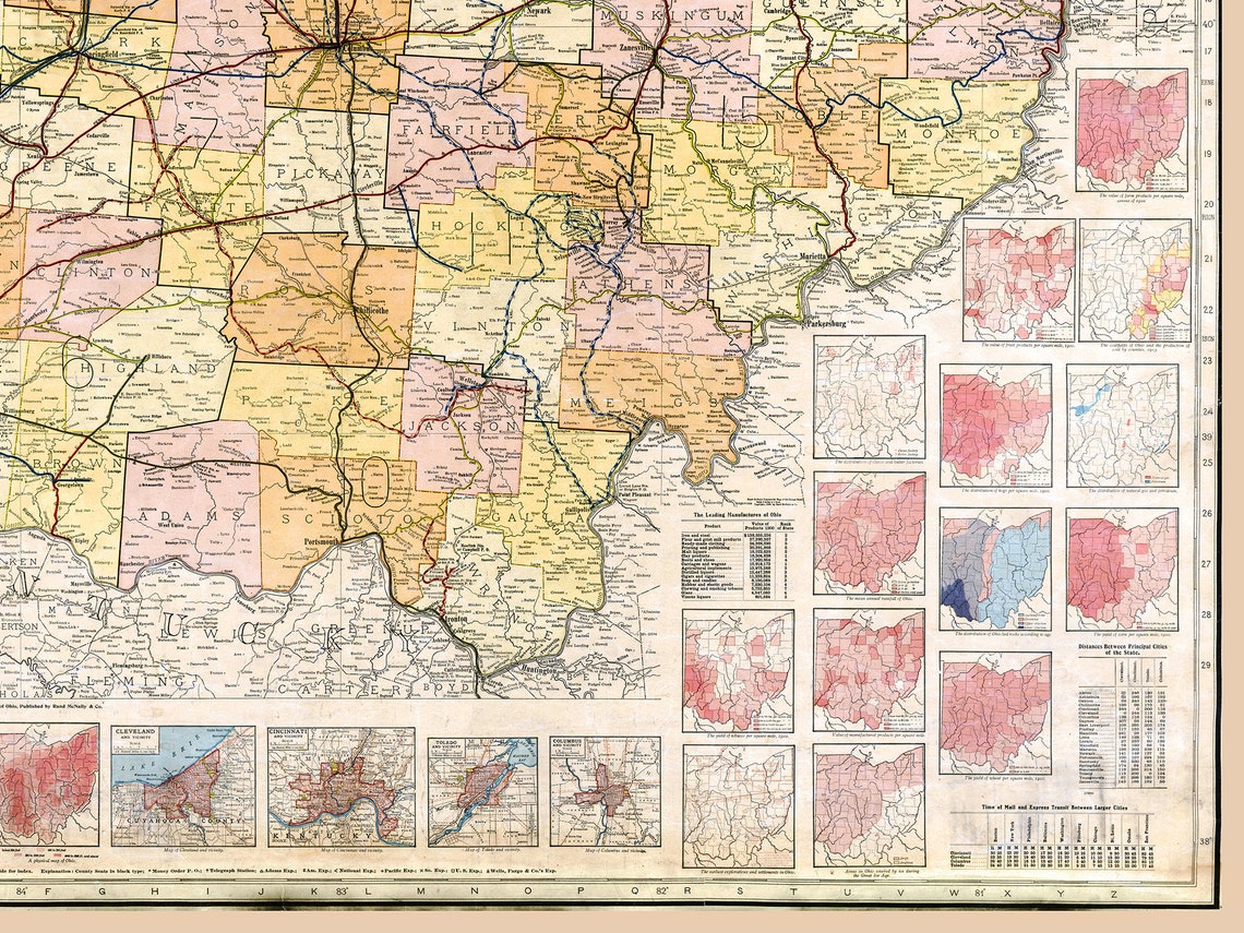 Vintage Map of Ohio Old Ohio Print Ohio State Poster Map - Etsy