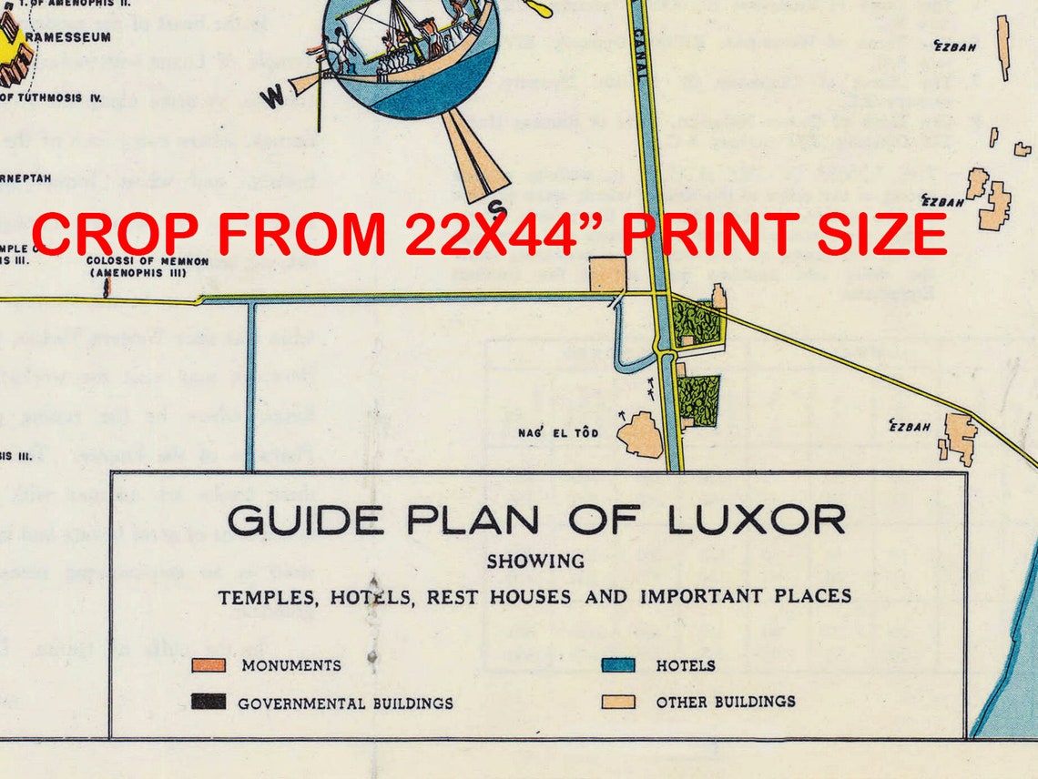 Vintage Map of Luxor Egypt Luxor Temples Hotels Rest Houses - Etsy UK