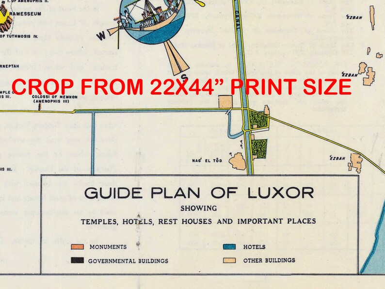 Vintage map of Luxor Egypt Luxor temples hotels rest houses | Etsy