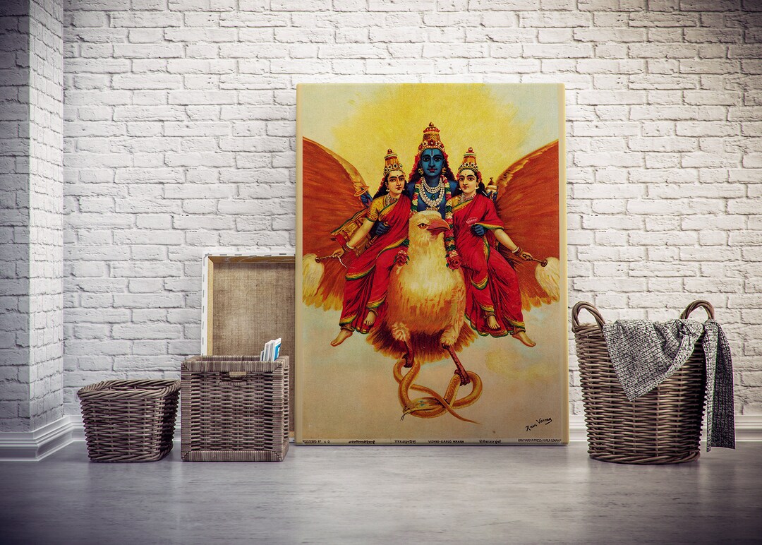 Hindu God Wall Art, Raja Ravi Varma's Vishnu Garuda Wahan, Vishnu on ...