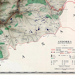 Vintage Tourist Map of Andorra, Old Andorra Print, Large Andora Decor ...