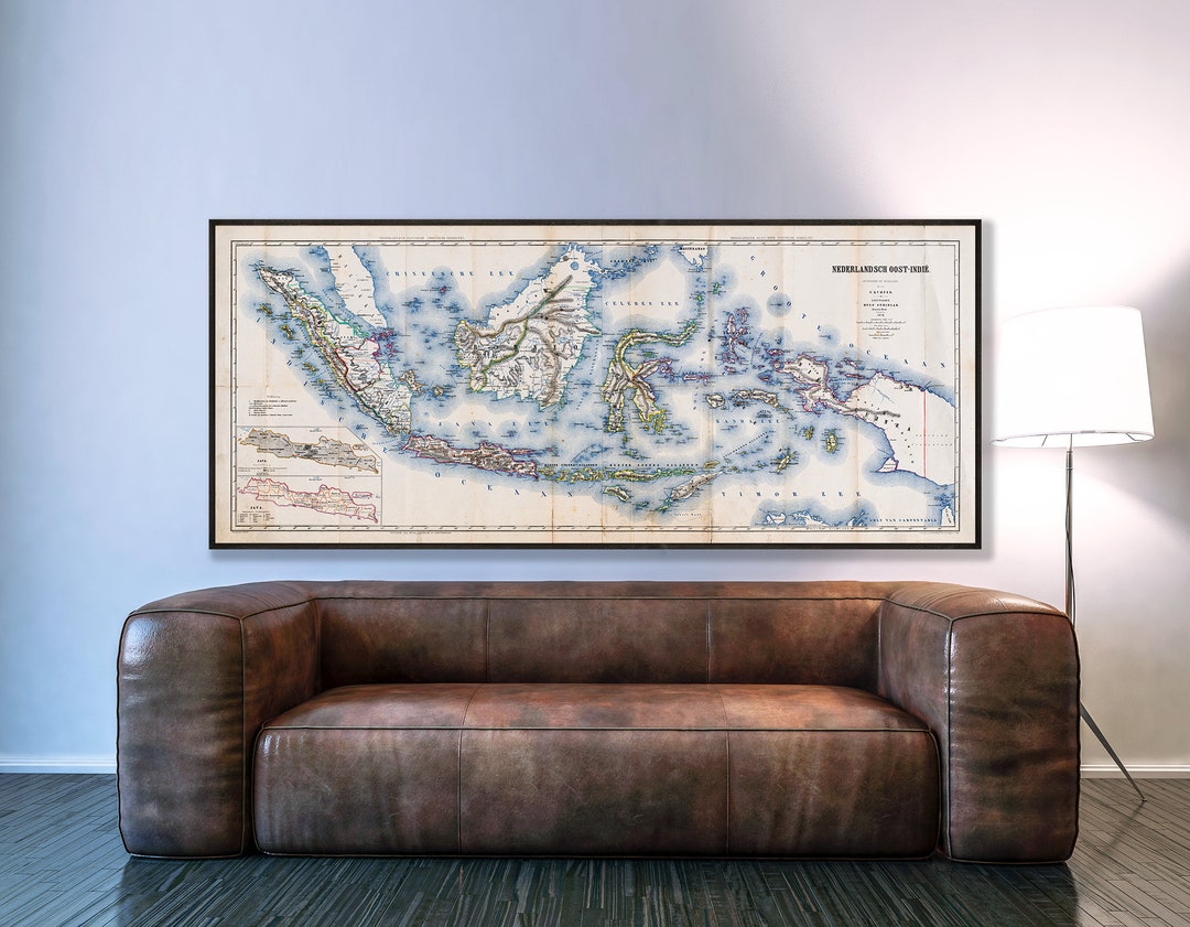 Antique Map of Indonesia, Large Old Indonesia Wall Art, Vintage Dutch ...