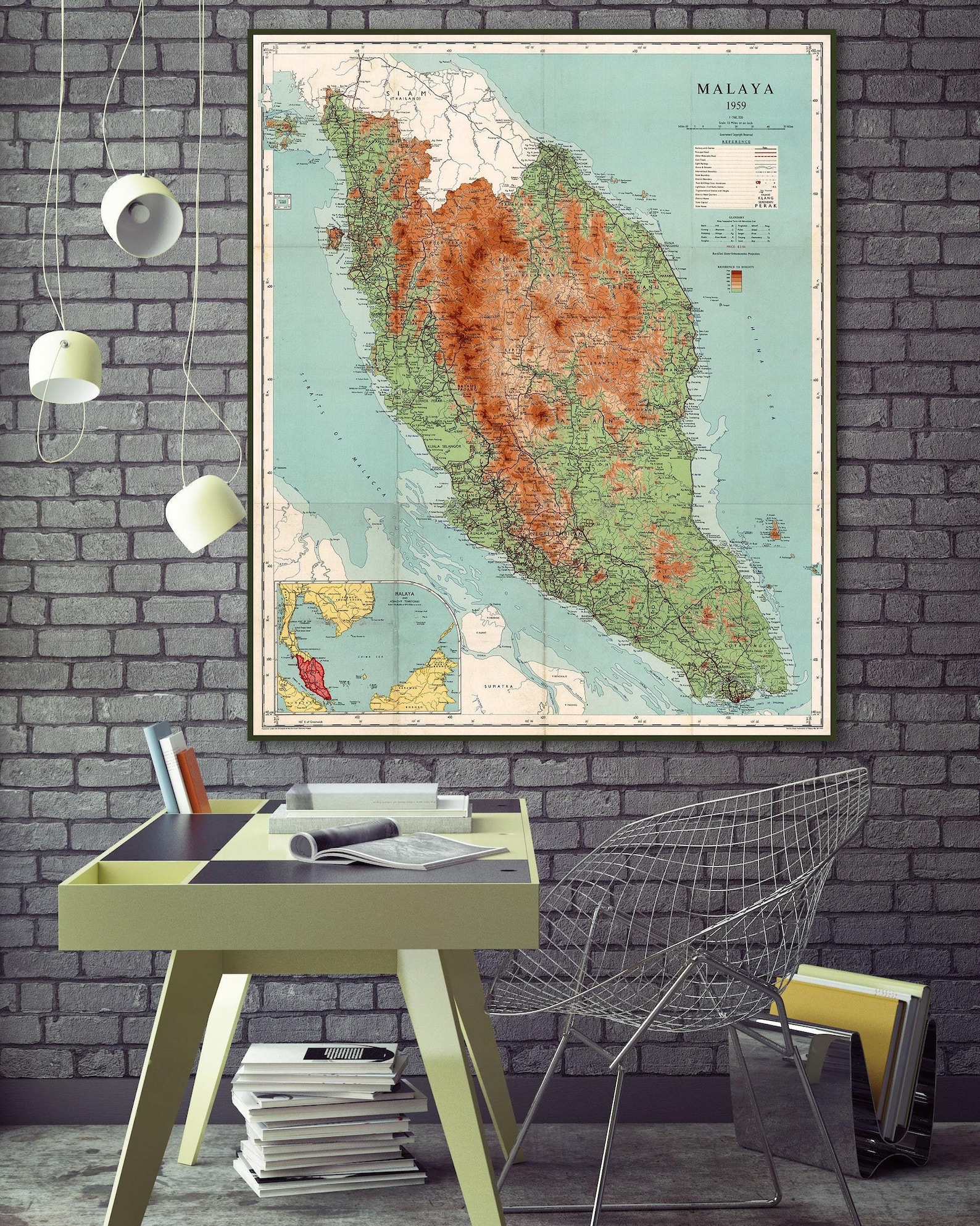 Vintage Map of Malaysia, Malay Peninsula, Western Malaysia Print. - Etsy