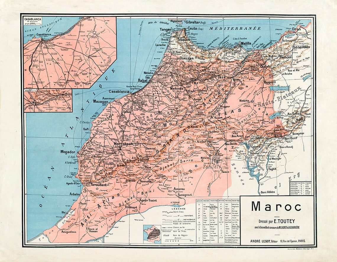 Vintage Map of Morocco Old Morocco Map Moroccan Art Print | Etsy
