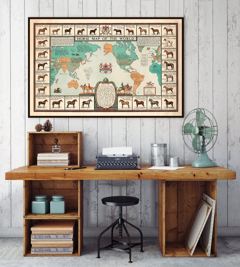 Horse Map of the World Horses Art Print Horses Poster - Etsy