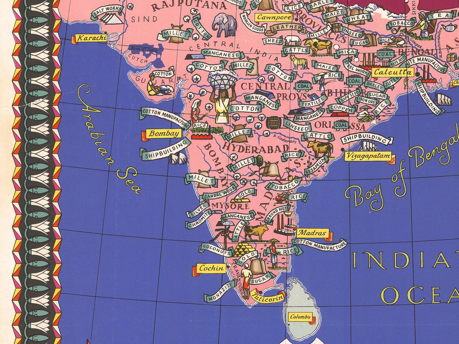 Vintage Pictorial Map of India India Poster Map India Wall - Etsy