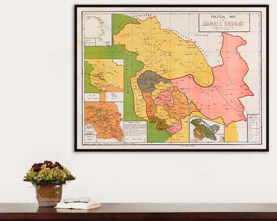 Jammu and Kashmir Map J&K Map Old Map of Jammu and Kashmir | Etsy India