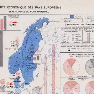Economic Map of the Marshall Plan Countries, European Aid Program After ...