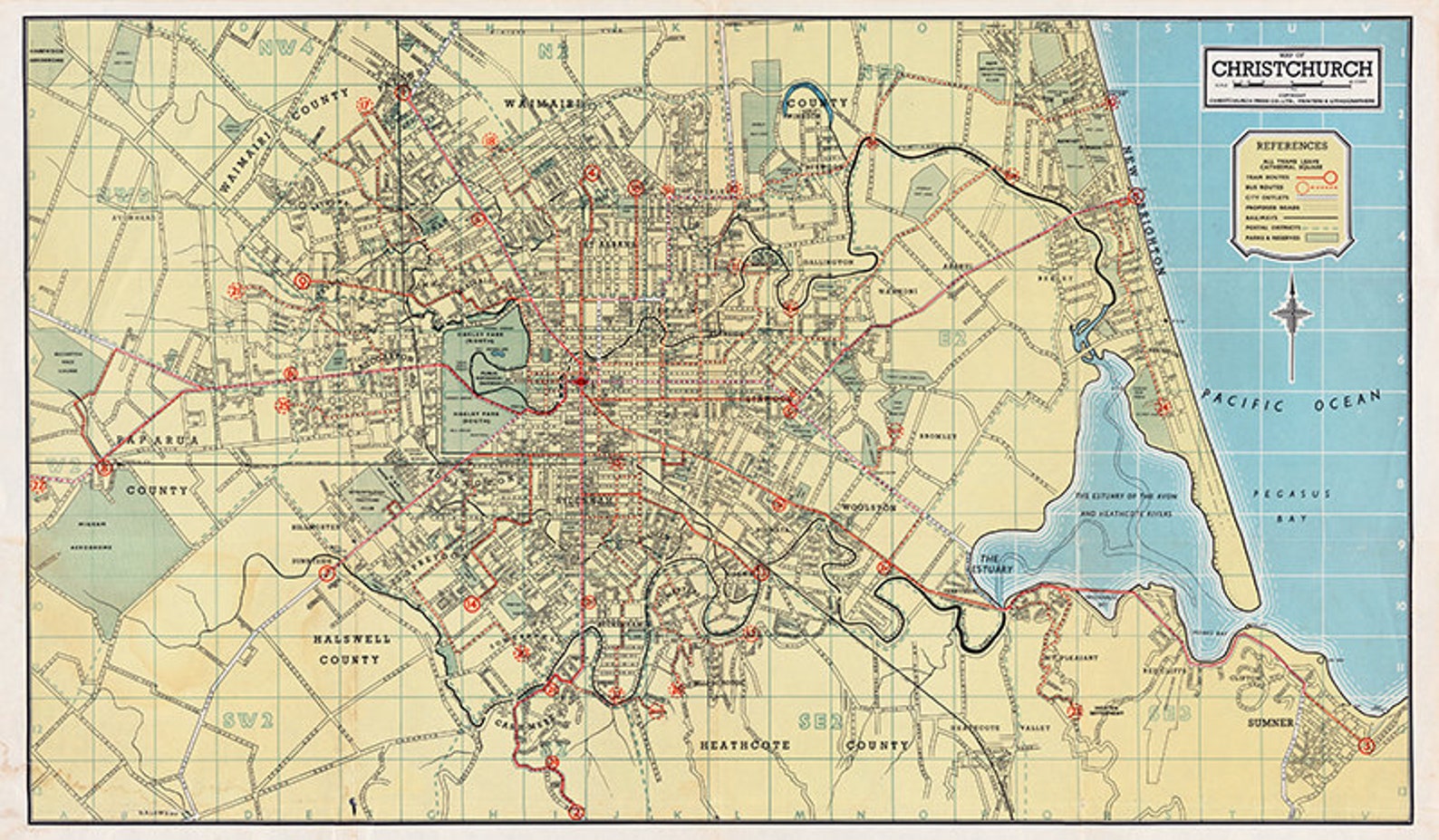 Vintage Map of Christchurch Old Map of Christchurch New - Etsy
