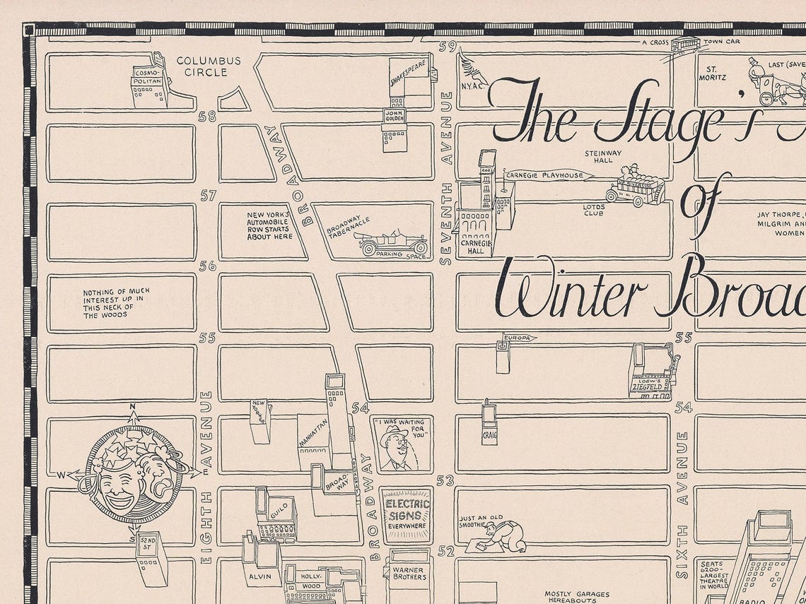 Broadway Theater District Map: Vintage New York City Art Print - Etsy