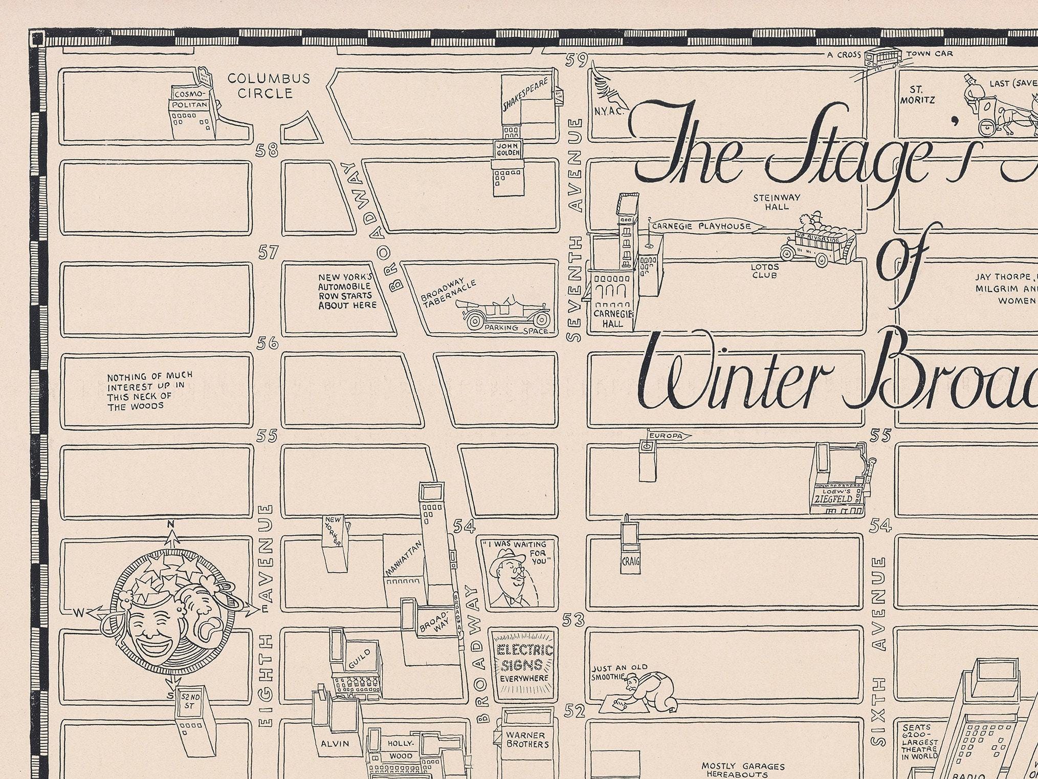 Broadway Theater District Map: Vintage New York City Art Print - Etsy