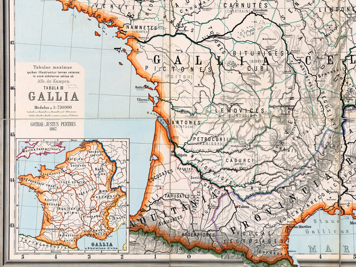 School Map of France Ancient French History Map Historical - Etsy