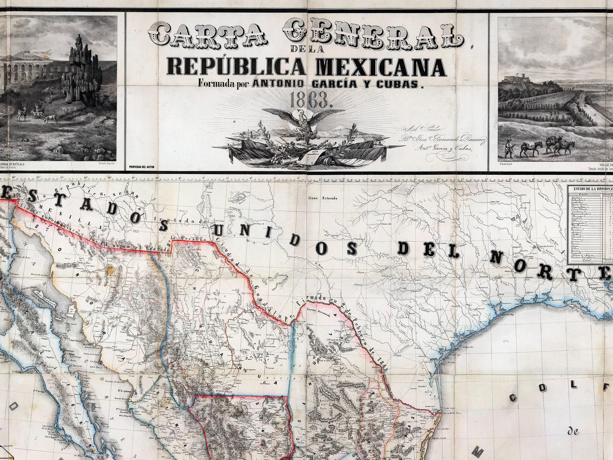 Antique Mexico Map Print: 1863 Carta General, Mexican Decor - Etsy